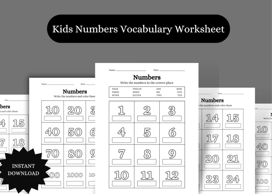 Numbers Vocabulary Worksheet: Engaging Math Exercises for Counting and ...