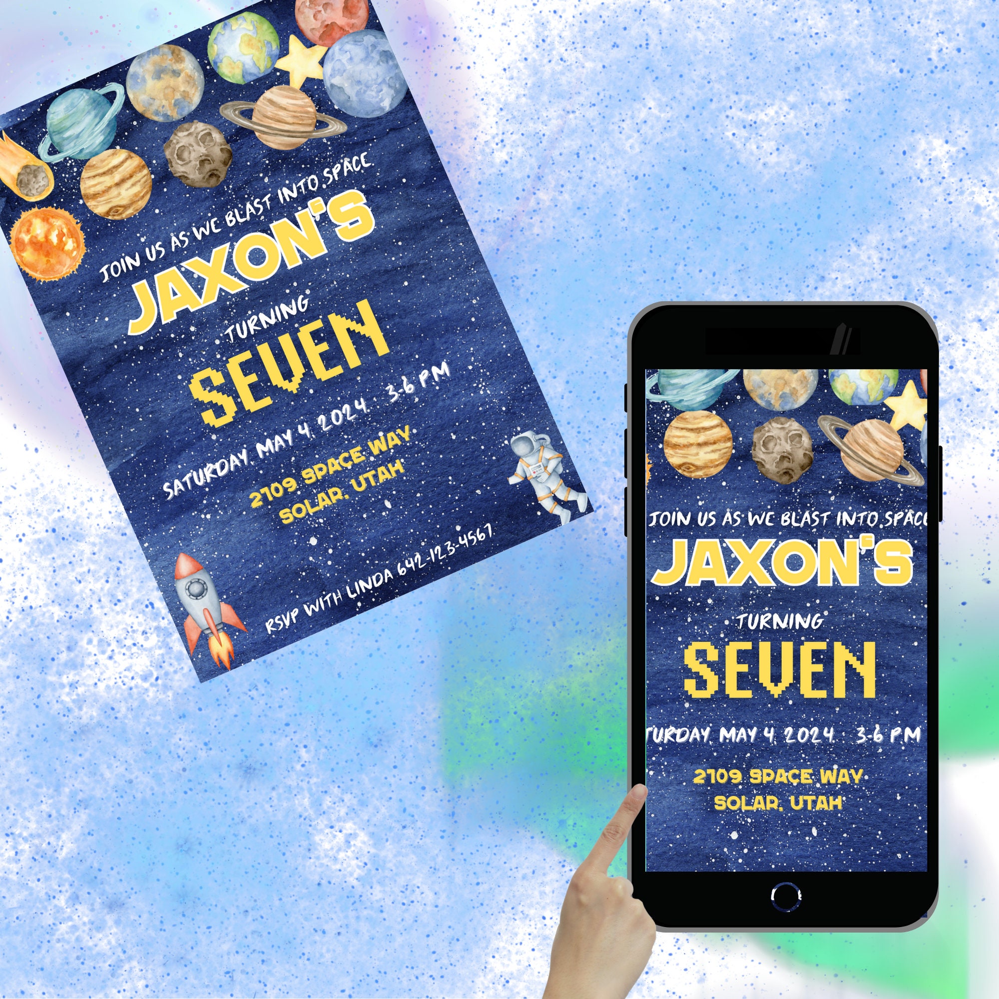 Outer Space Birthday Invitation Template, Planets Rocket Ship Astronaut ...