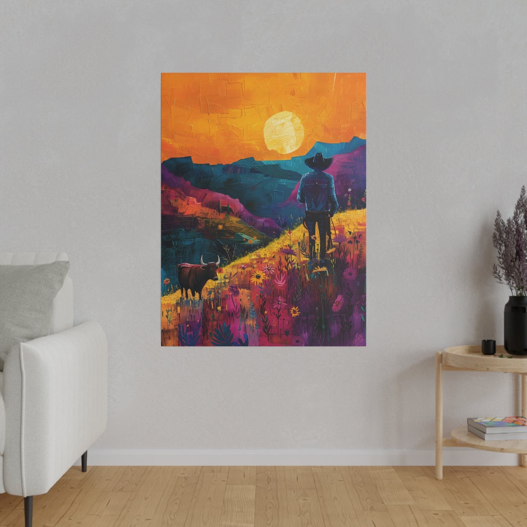 Prairie and Cowboy Semi-abstract Art, Matte Canvas, Stretched, 0.75 - Etsy