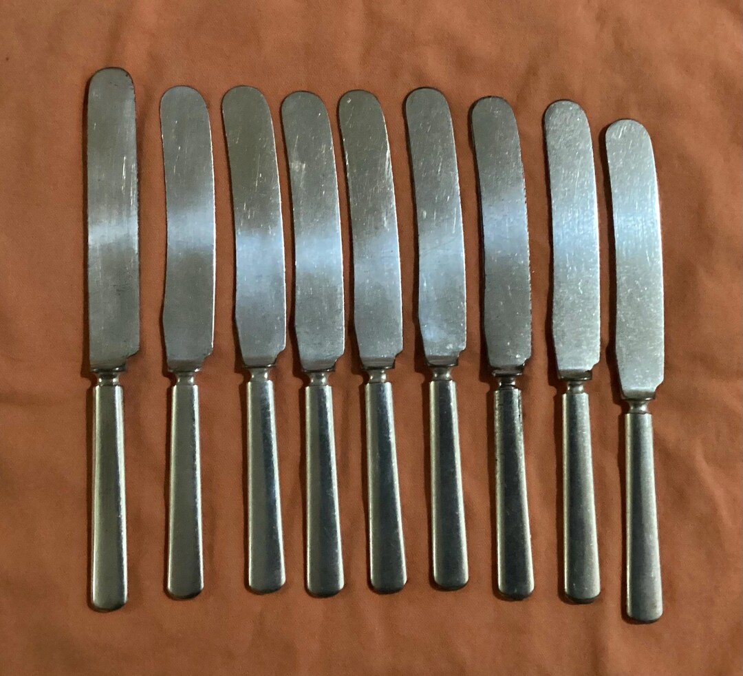 Set of 8 Antique Dinner Knives W/ Rounded Ends, Silverplate - Etsy