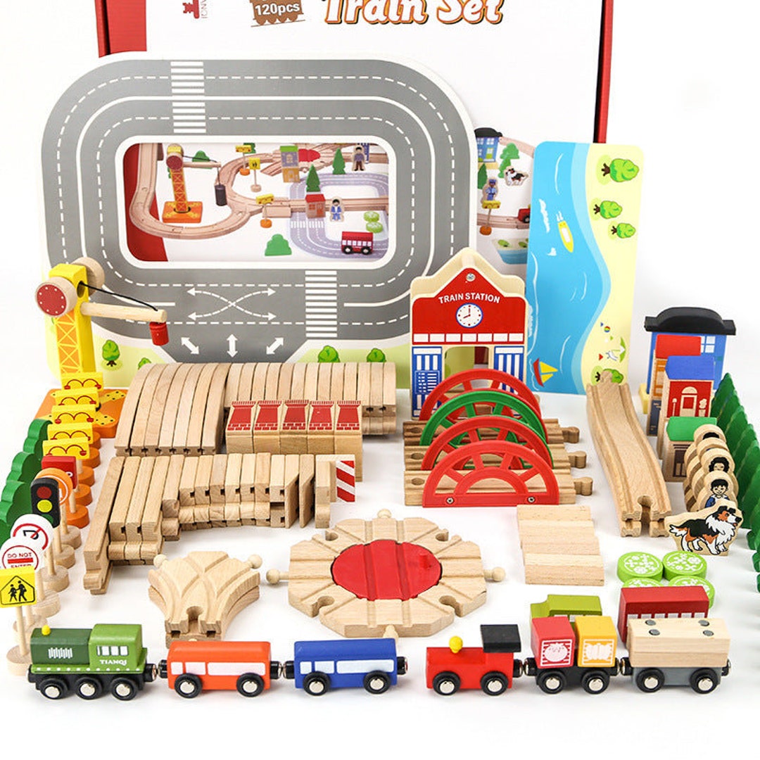120 Pieces of Wooden Track Toy Train for Children - Etsy