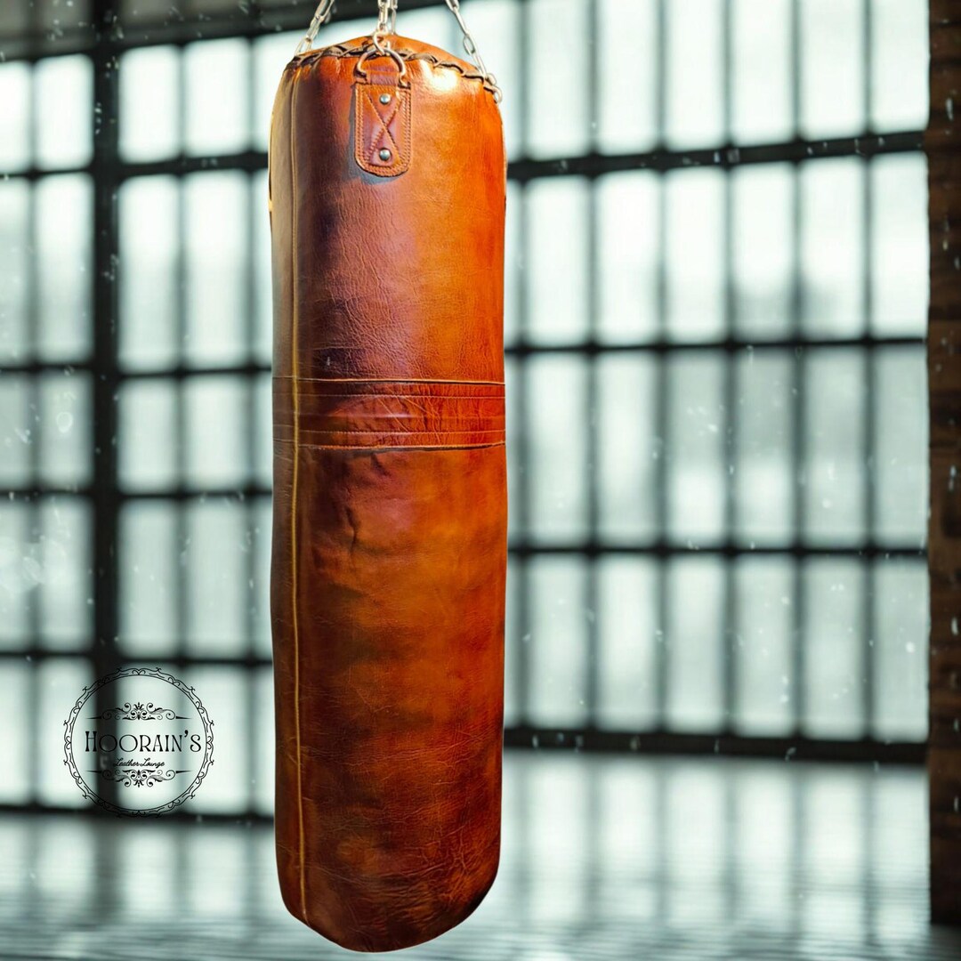 Retro-style Brown Leather Heavy Bag–ideal for Boxing, Kickboxing, MMA ...