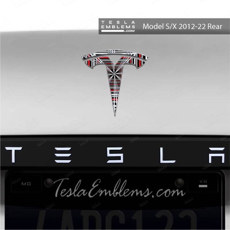 Plaid Tesla Emblem Decals front Back - Etsy