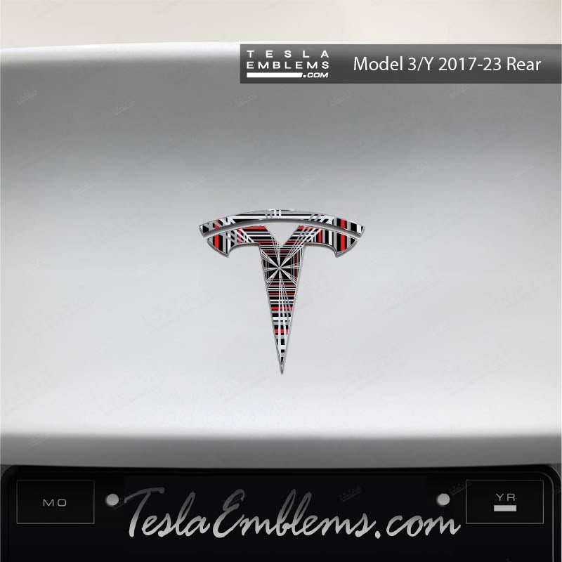 Plaid Tesla Emblem Decals front Back - Etsy