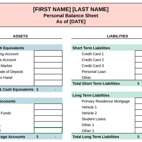 Simple Balance Sheet - Etsy