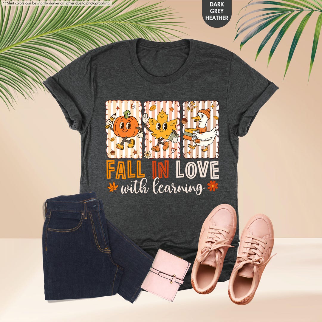 Fall in Love With Learning Shirt, Pumpkin Teacher T-shirt, Autumn ...