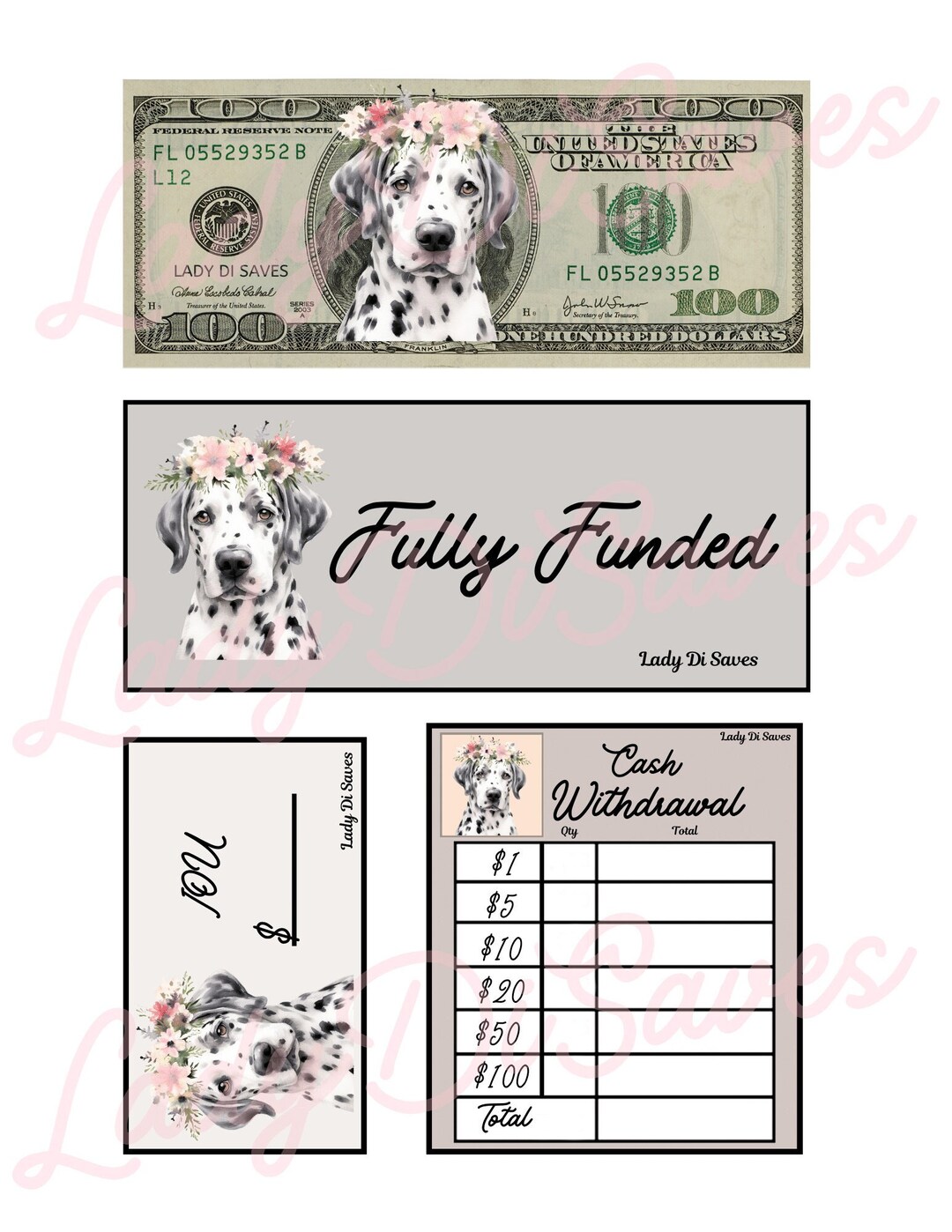 Dalmatian Dog Cash Envelope Savings Challenge Bundle, Fully Funded ...