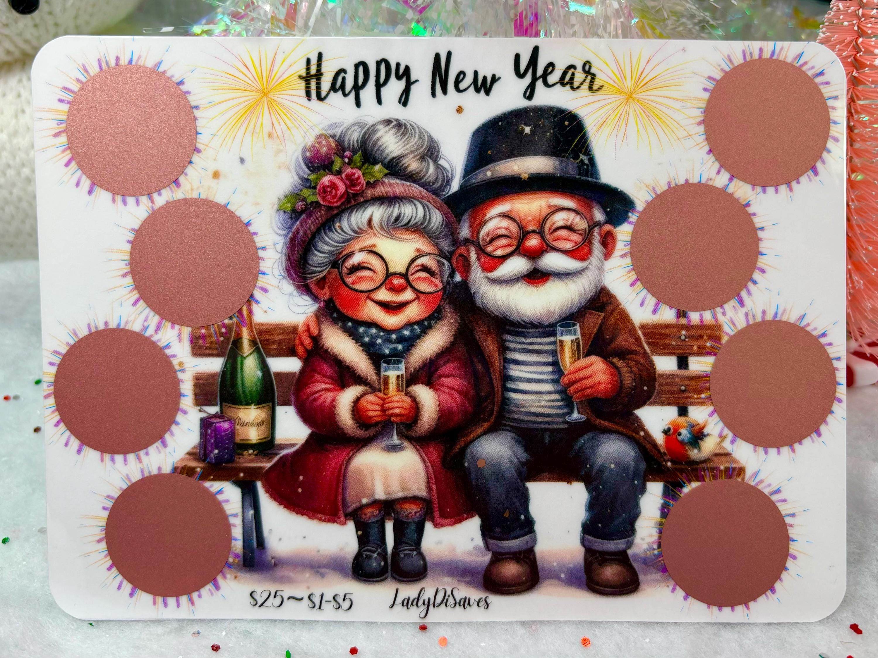 Happy New Year Quirky Funny Old Couple Scratch off Savings Challenge ...