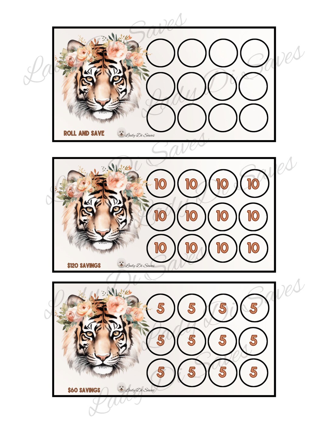 Three A6 Floral Tiger Mini Savings Challenges! Plus a Cash Envelope! Go ...