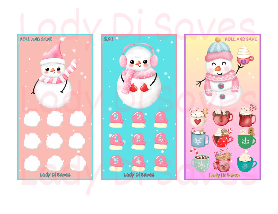 Three PINK A6 Winter Snowman Mini Savings Challenge, Plus a Cash ...