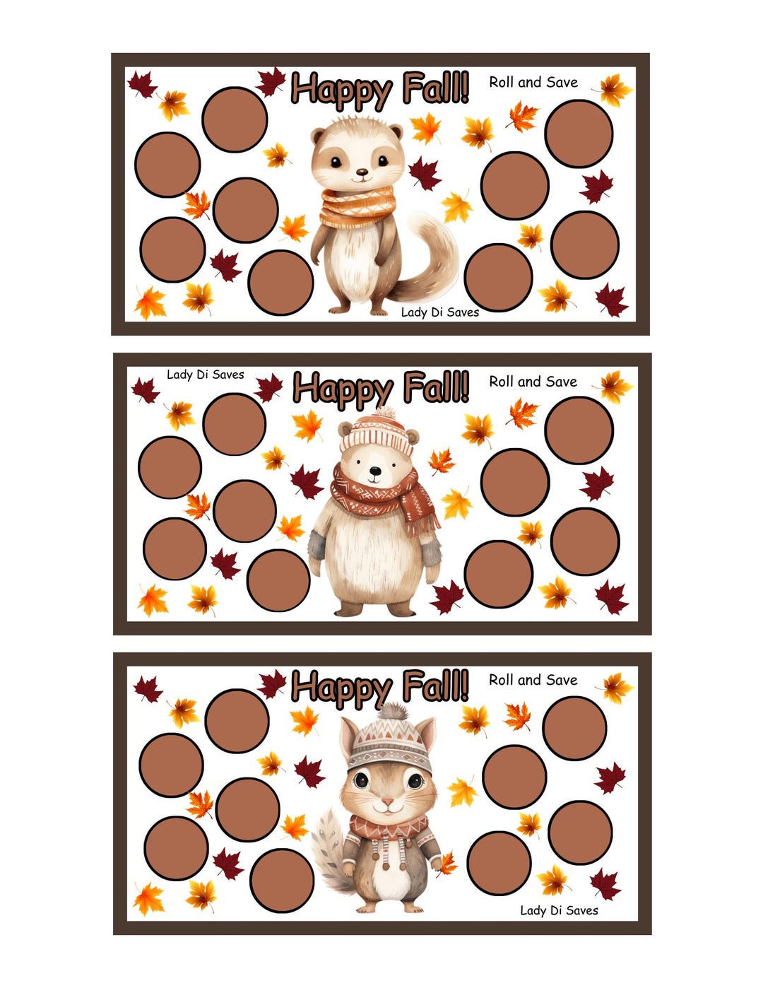 Happy Fall Roll & Save A6 Mini Savings Challenges, Autumn Animals ...