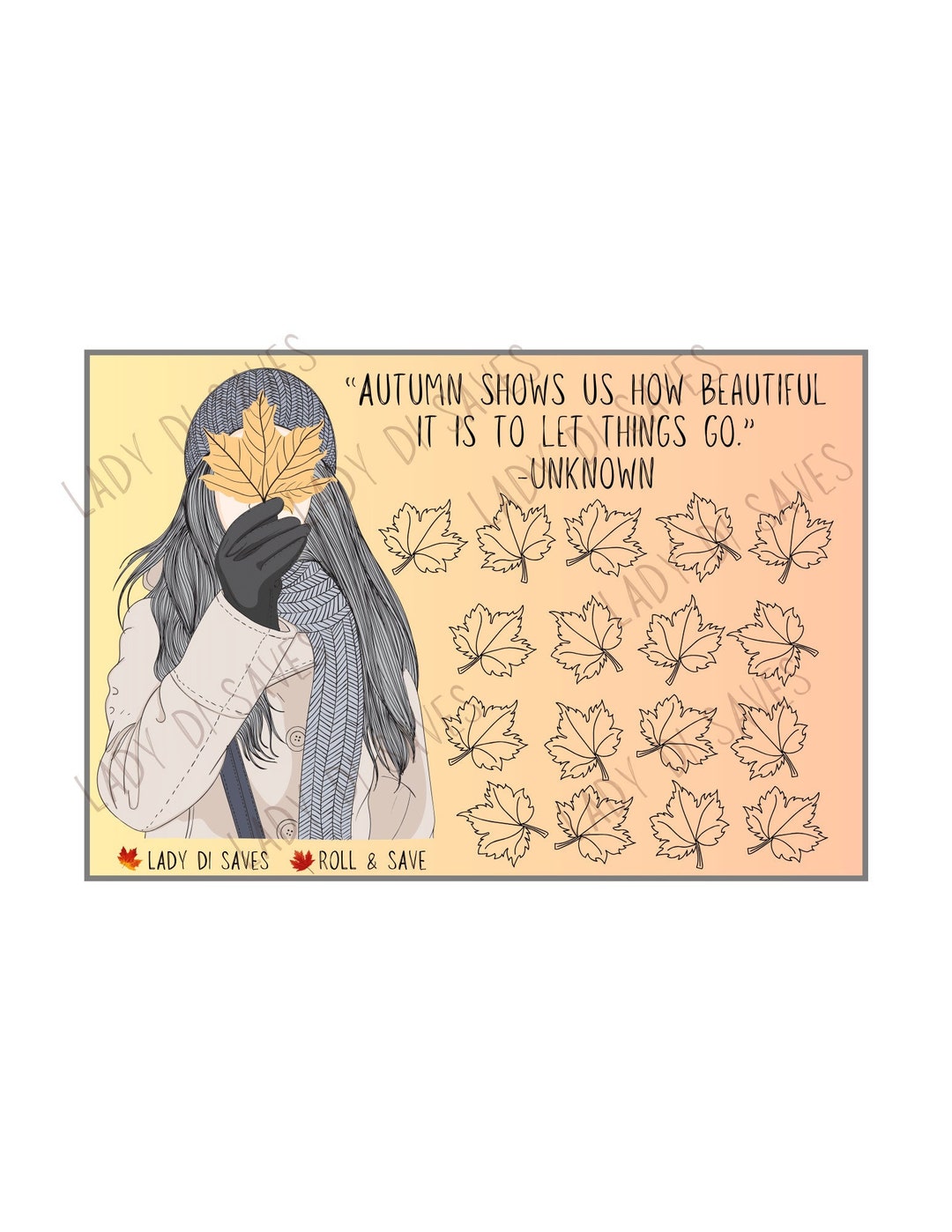 A5 Autumn Girl Roll and Save Savings Challenge Fall Leaves ...