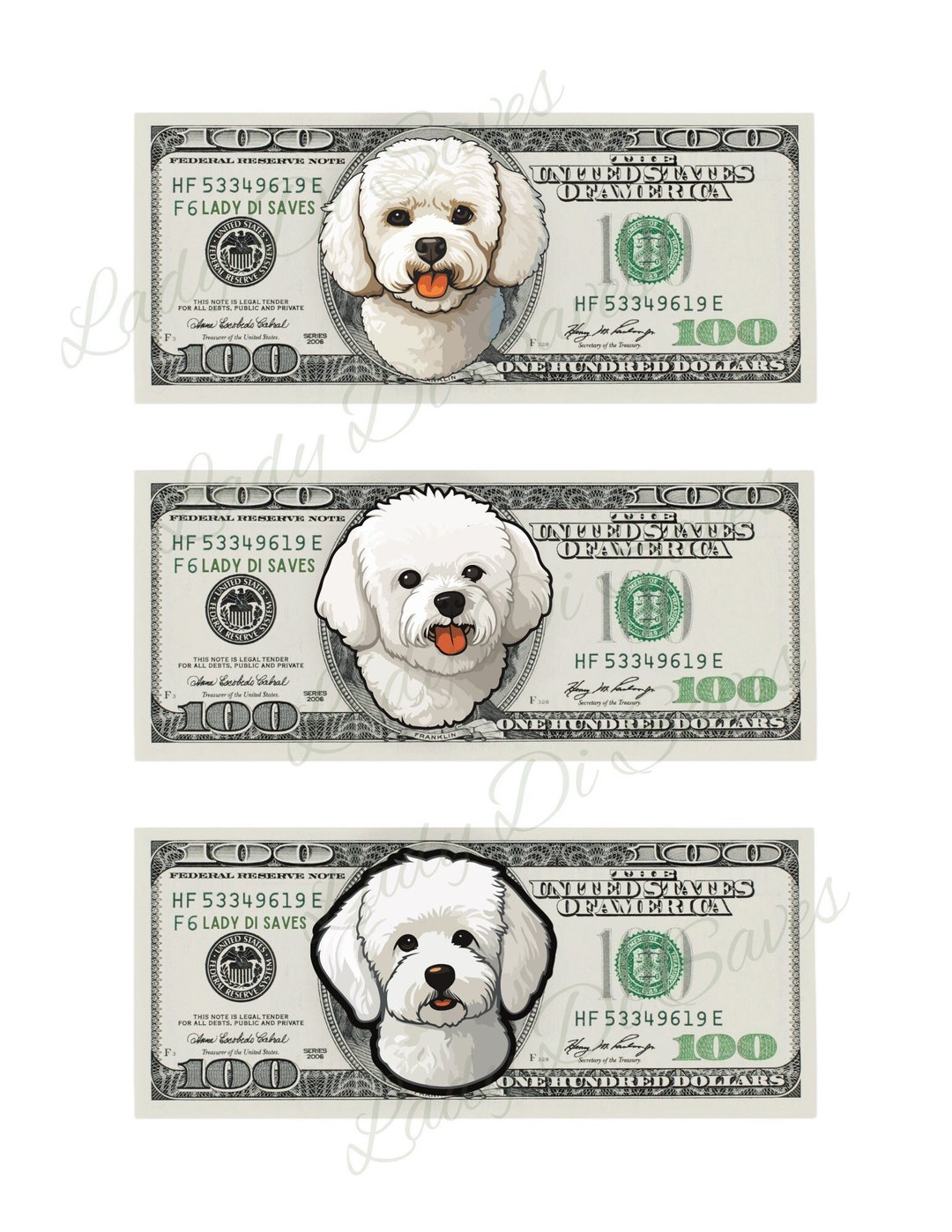 White Dog Prop Money, Place Holder Cash, Three 100 Dollar Bill ...