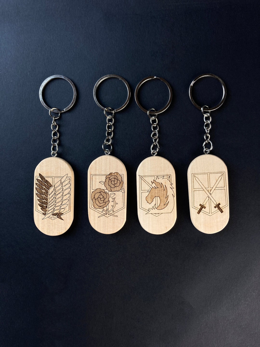 Attack on Titan Wood Keychain Anime Key Ring AOT Mikasa Eren Yeager ...