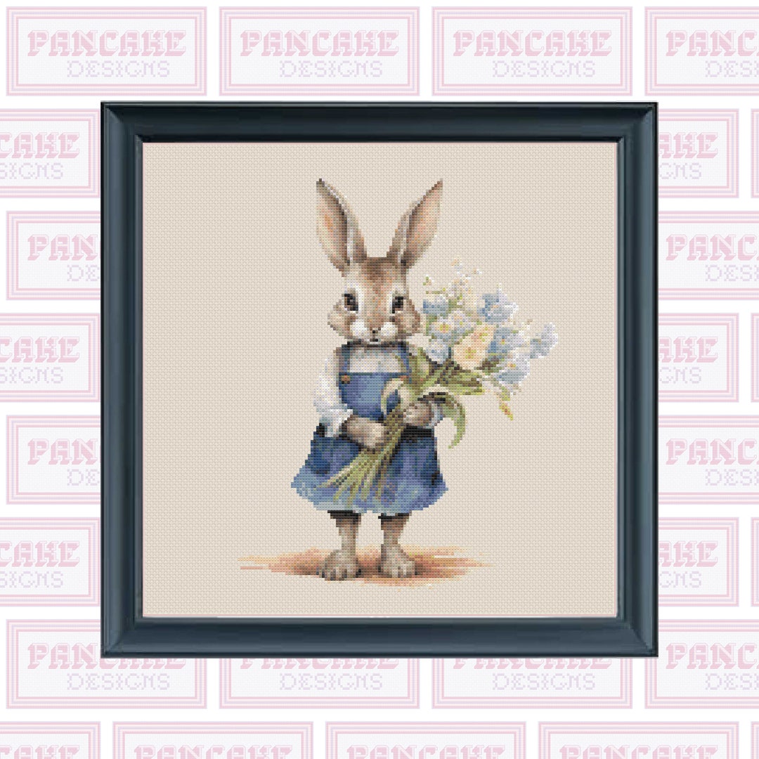 Bunny With Flowers, PDF Cross Stitch Pattern, Spring Time Decor, Baby ...