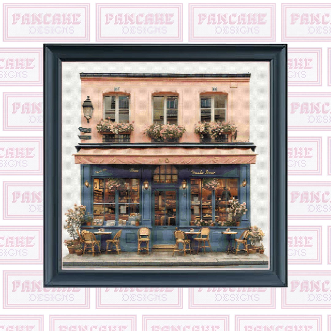 Pink and Blue Parisian Cafe, PDF Cross Stitch Pattern, French Bakery ...