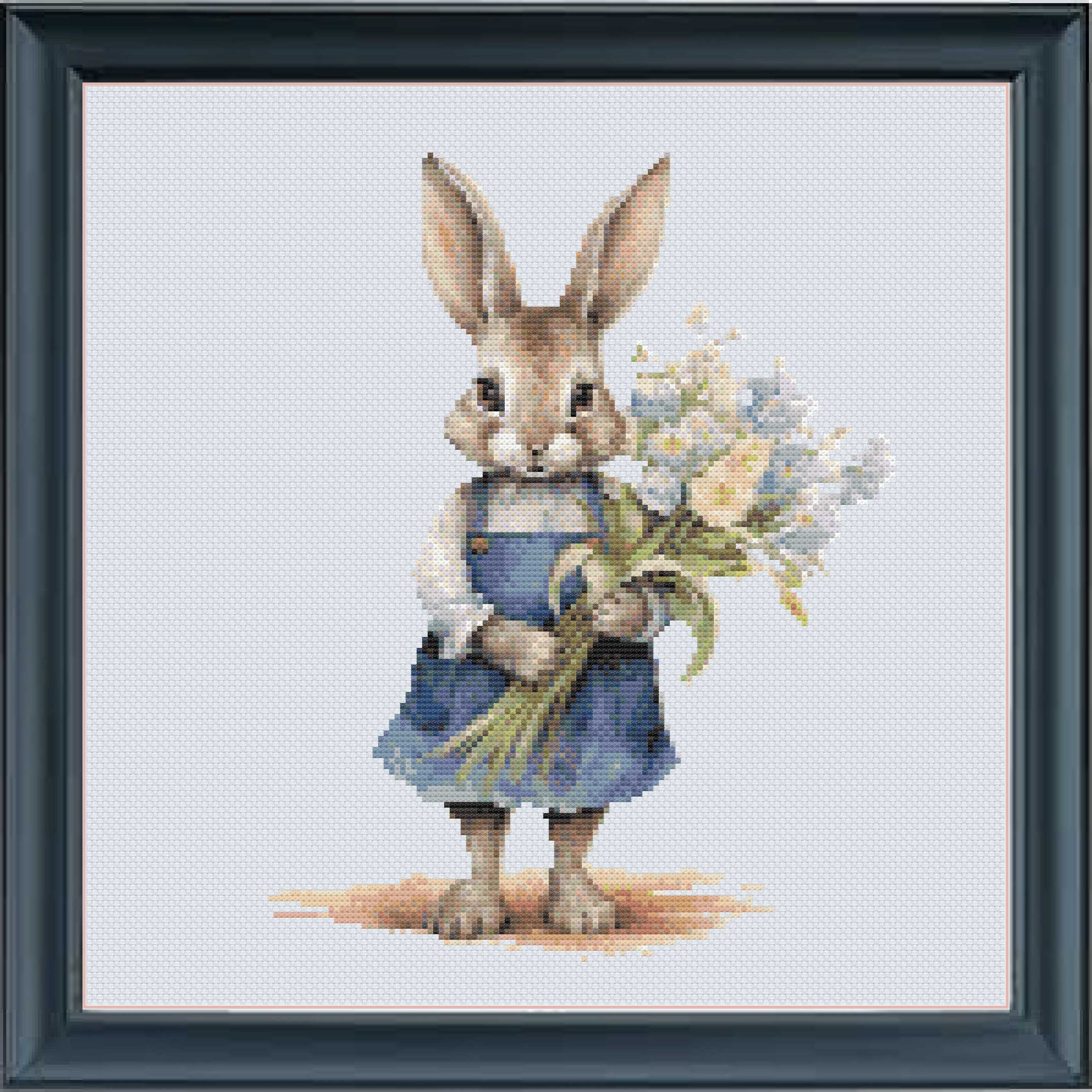 Bunny With Flowers, PDF Cross Stitch Pattern, Spring Time Decor, Baby ...