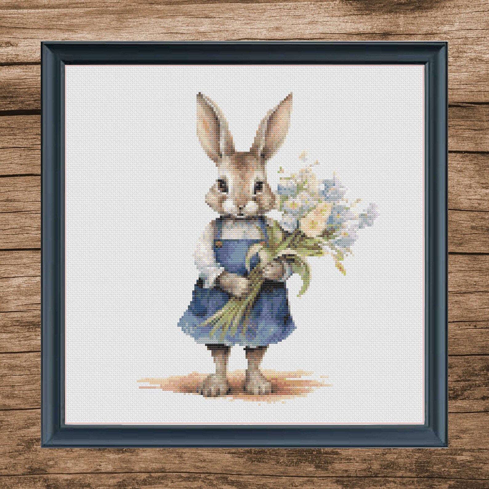 Bunny With Flowers, PDF Cross Stitch Pattern, Spring Time Decor, Baby ...