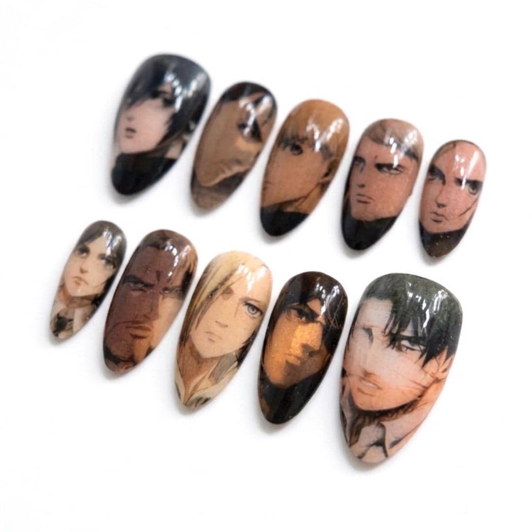 Anime Warrior Character Inspired Press on Nails, Almond Shape, Detailed ...