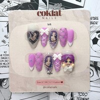 Demon Slayer Akaza Cat Eye Nails | Anime Nails, Hand Painted Nail Set ...