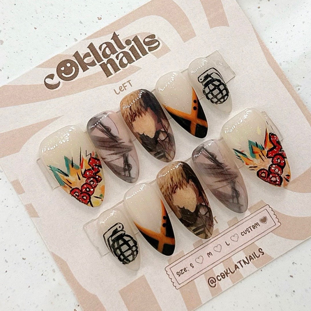 Bakugo Nails - MHA - Almond Nails - Anime Nail - Boku No Hero - Press ...
