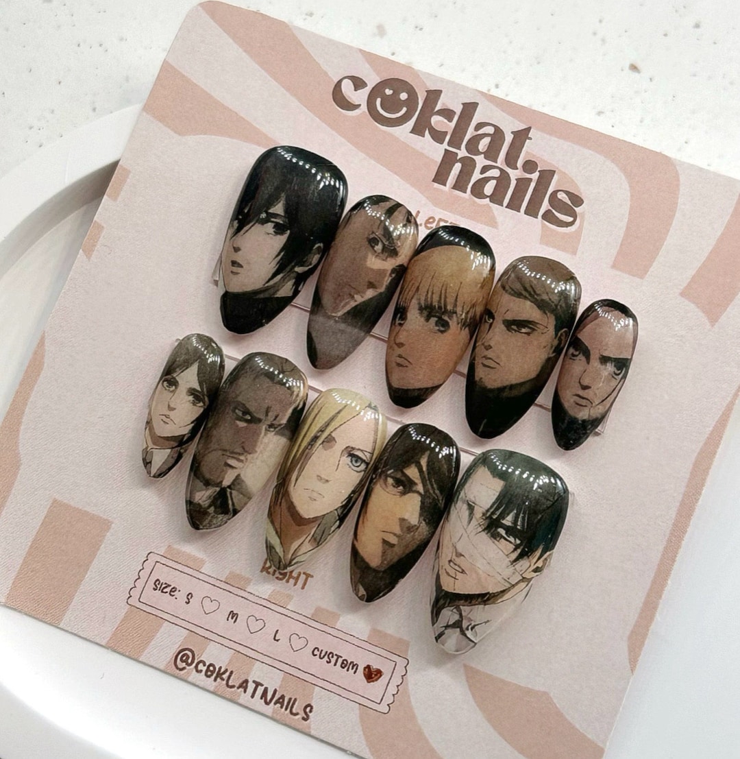 AOT Nails Attack on Titan Almond Nails Anime Nail Press on Nails - Etsy