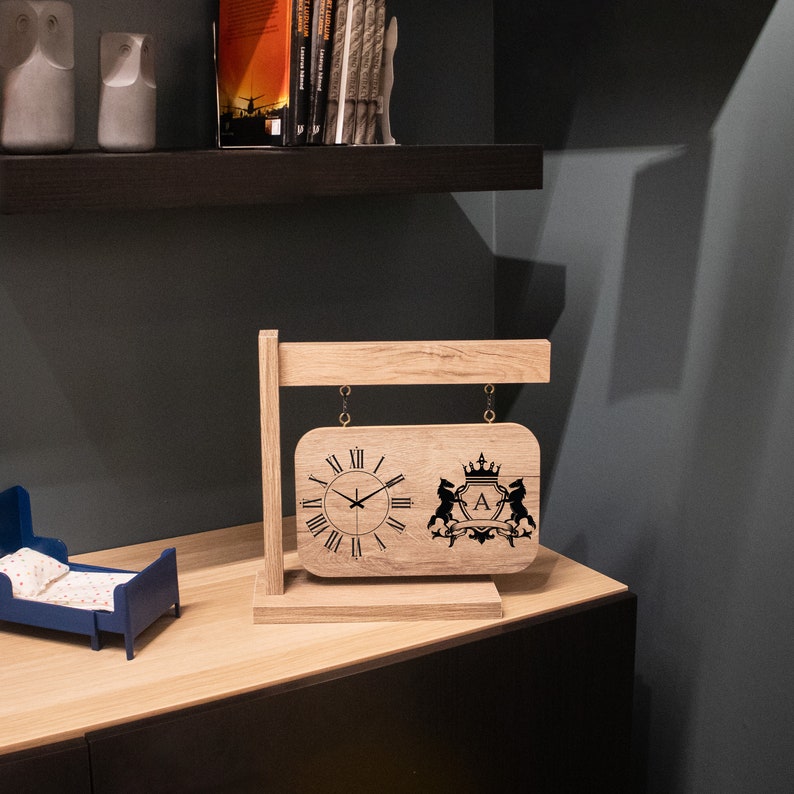 Custom Logo Desk Clock, Personalized Clock, Wooden Desk Clock, Modern ...