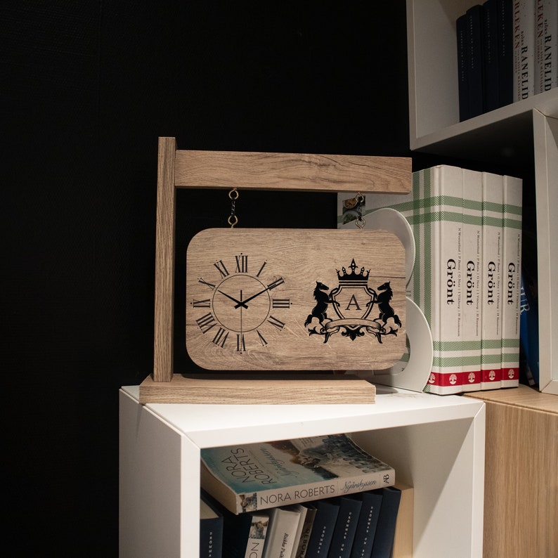 Custom Logo Desk Clock, Personalized Clock, Wooden Desk Clock, Modern ...