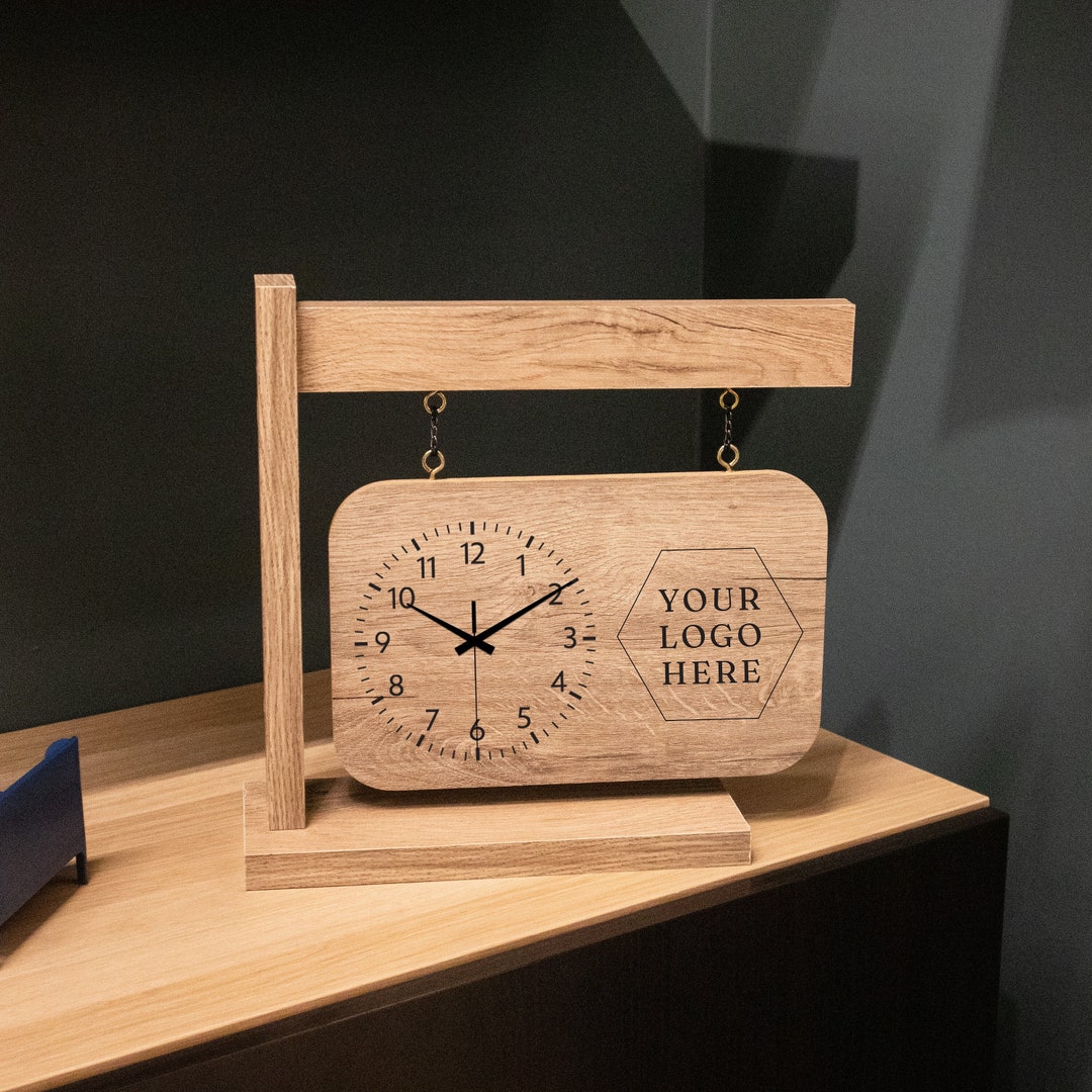 Custom Logo Desk Clock, Personalized Clock, Wood Desk Clock, Modern ...