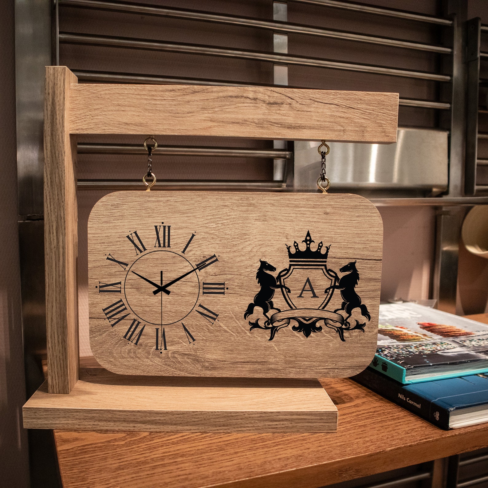 Custom Logo Desk Clock, Personalized Clock, Wooden Desk Clock, Modern ...