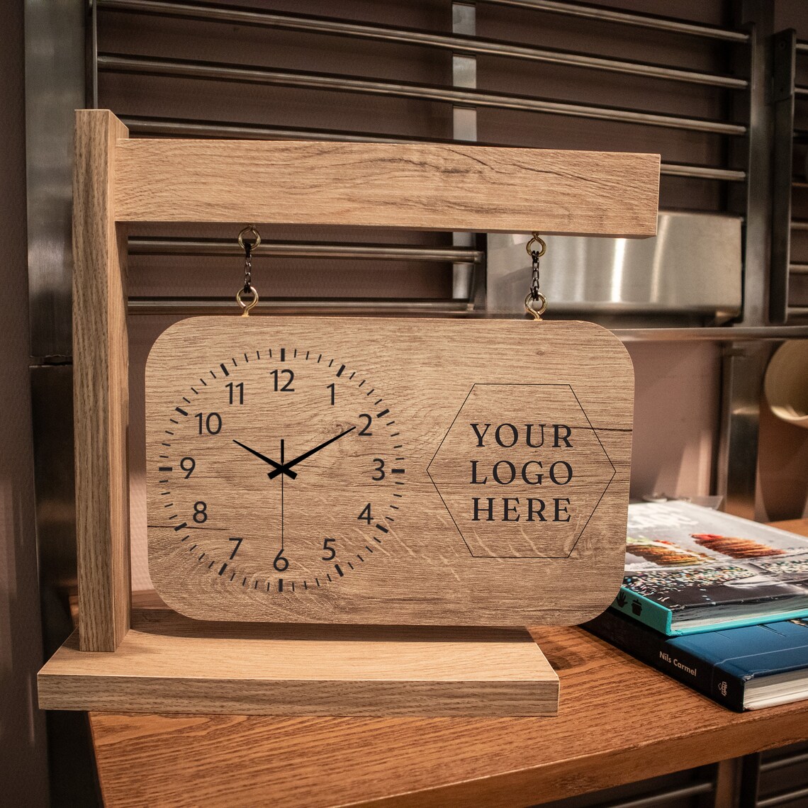Custom Logo Desk Clock, Personalized Clock, Wood Desk Clock, Modern ...