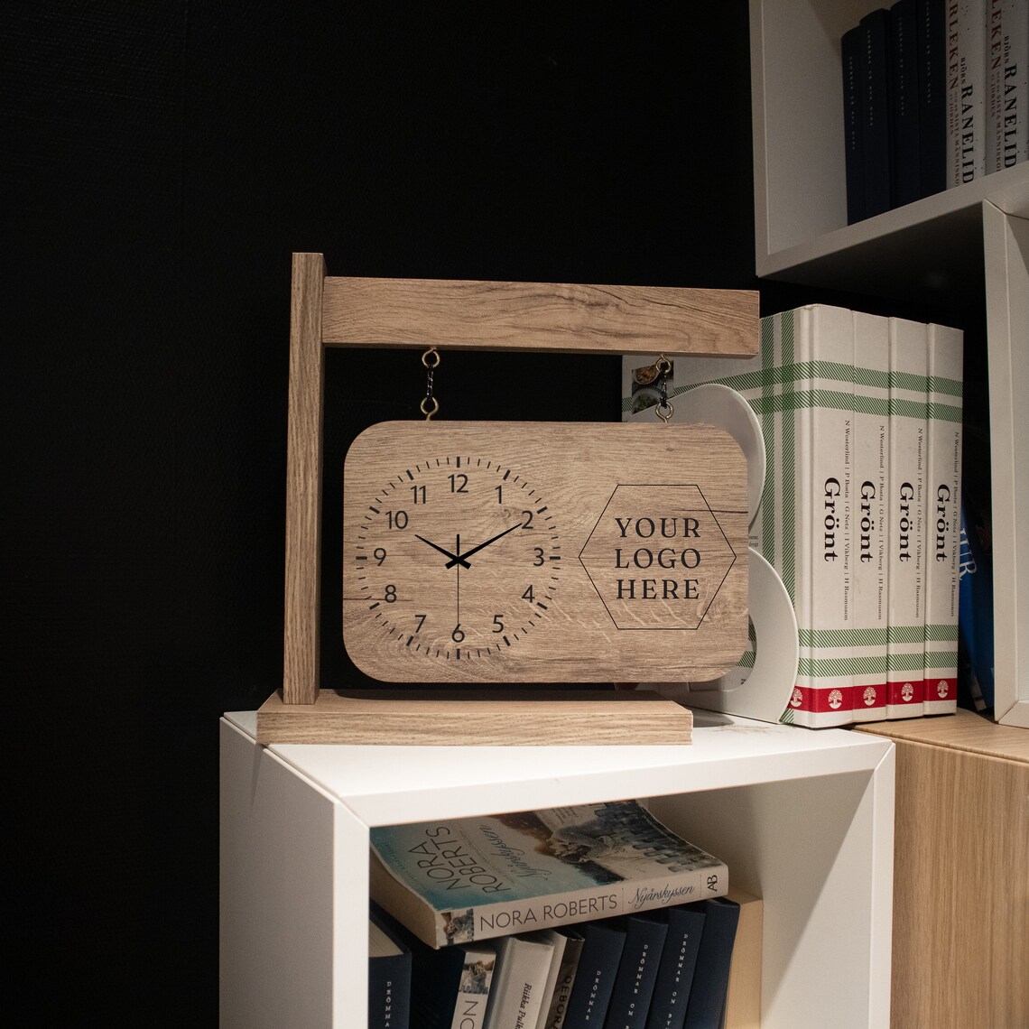 Custom Logo Desk Clock, Personalized Clock, Wood Desk Clock, Modern ...