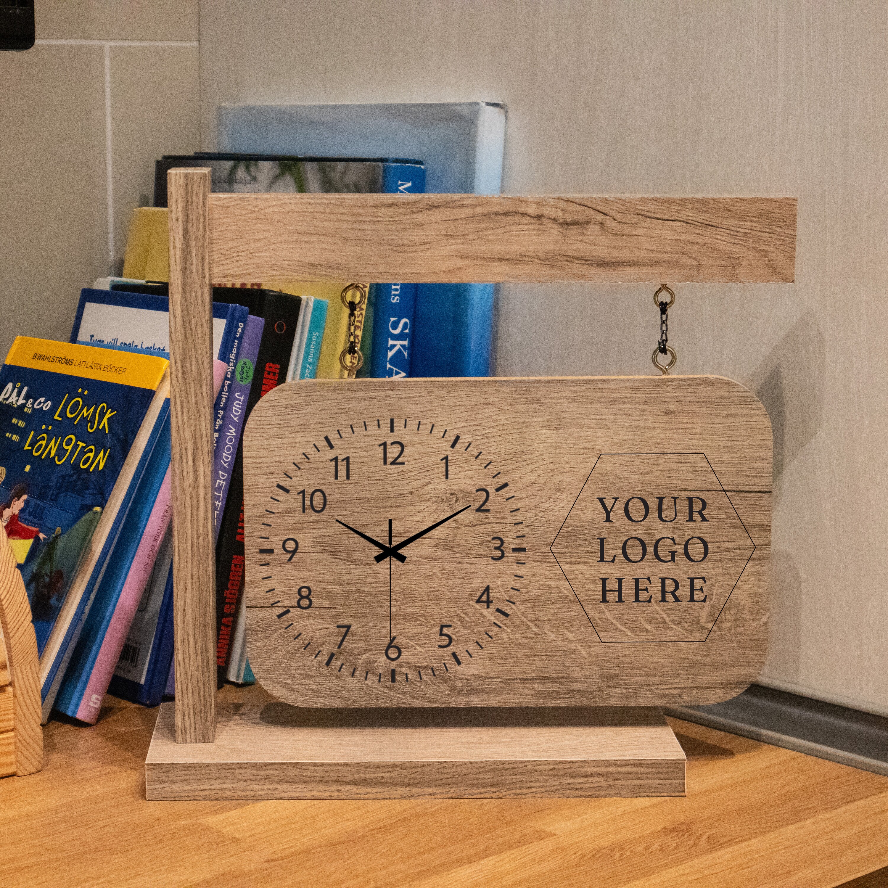 Custom Logo Desk Clock, Personalized Clock, Wood Desk Clock, Modern ...