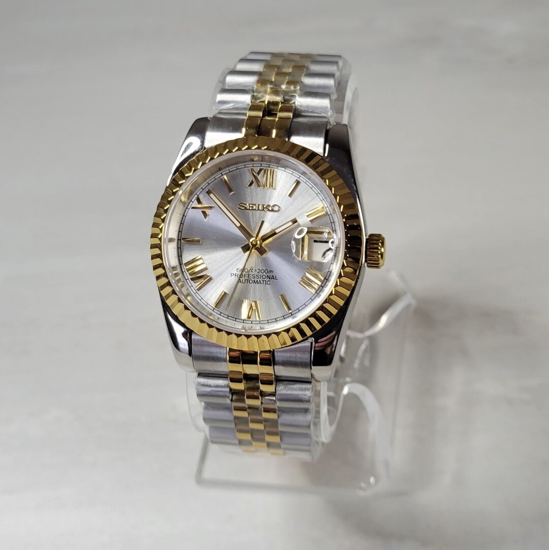 36mm Fluted Black Silver or Gold Roman Dial Two Tone Case - Etsy