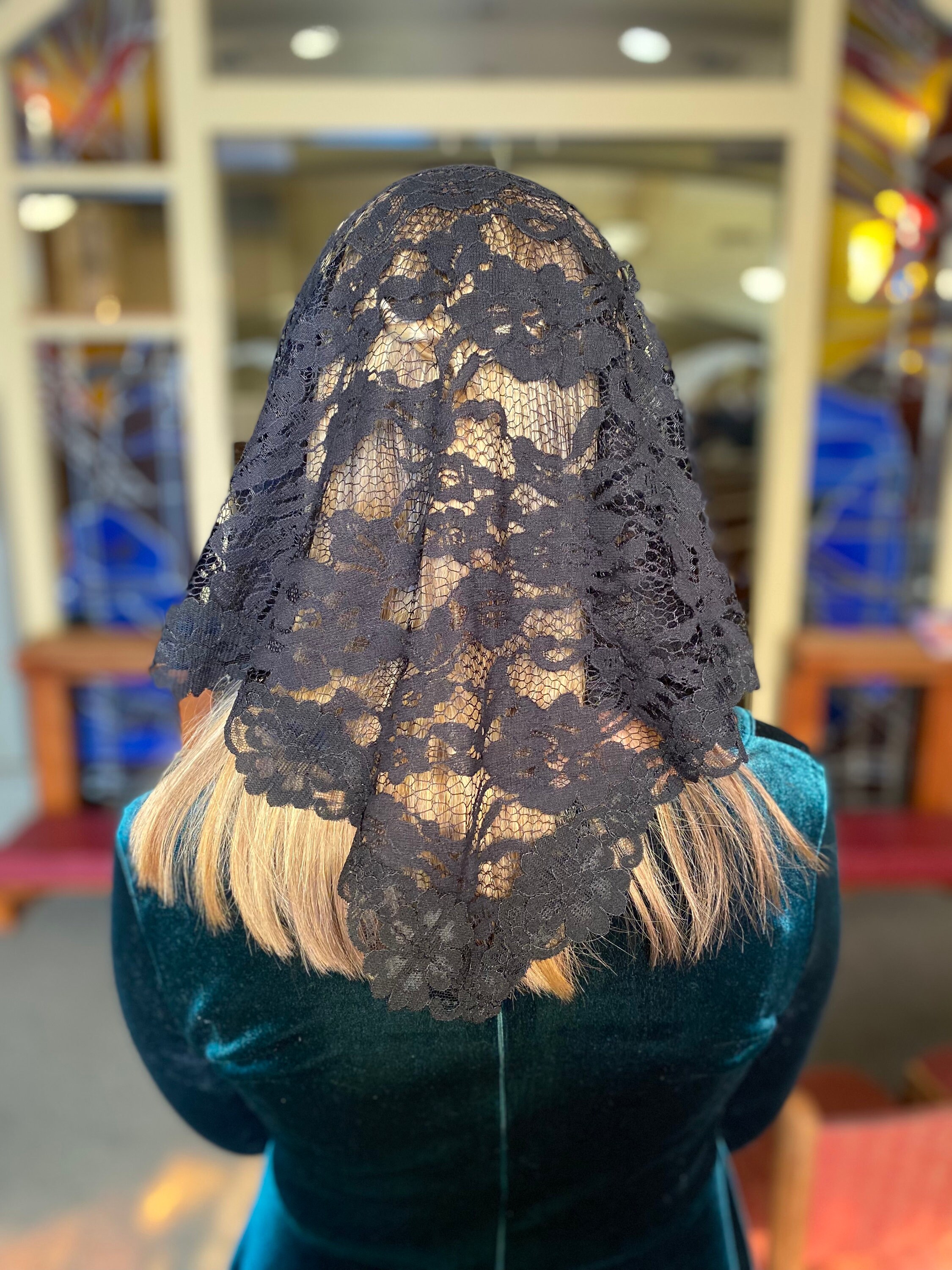 Black Lace Mantilla With Clip Catholic Women or Girl Veil the Little ...