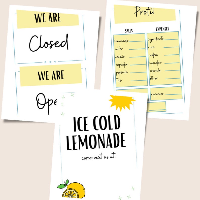 Lemonade Stand Printable Bundle Kids Can Start Their Own Business - Etsy