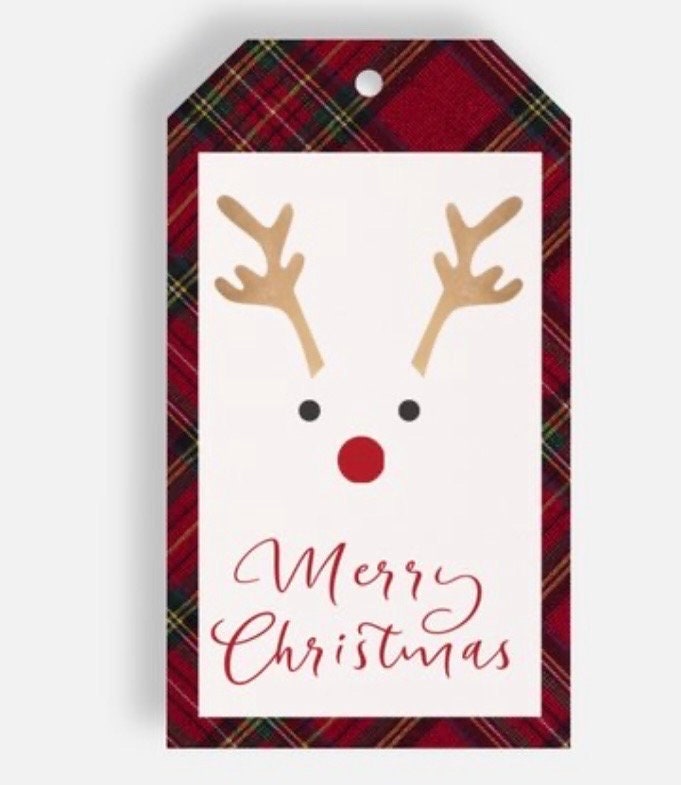 Rudolph Reindeer Gift Tags With Red Nose – Tartan Plaid Christmas Gift ...