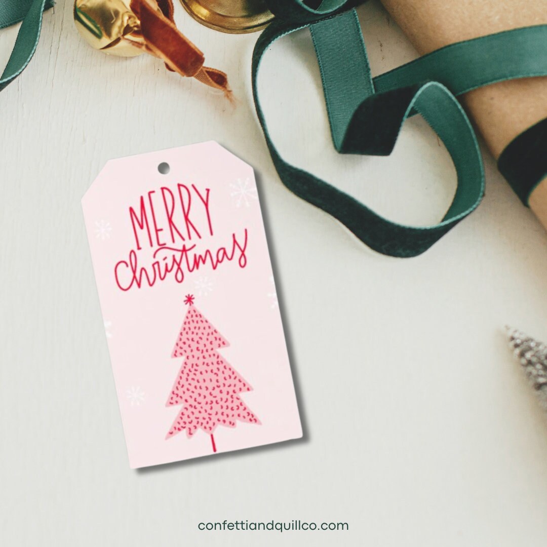 Pink Merry Christmas Gift Tags Modern Holiday Tree Tags Set of 10 ...