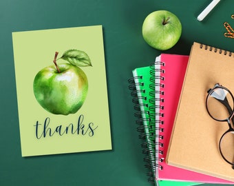 Teacher Thank You Card Printable, Card for Teacher Appreciation, Apple ...