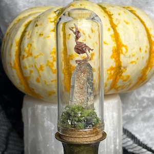 Halloween Miniature Raven Skeleton With Clear Quartz Crystal and Pyrite ...