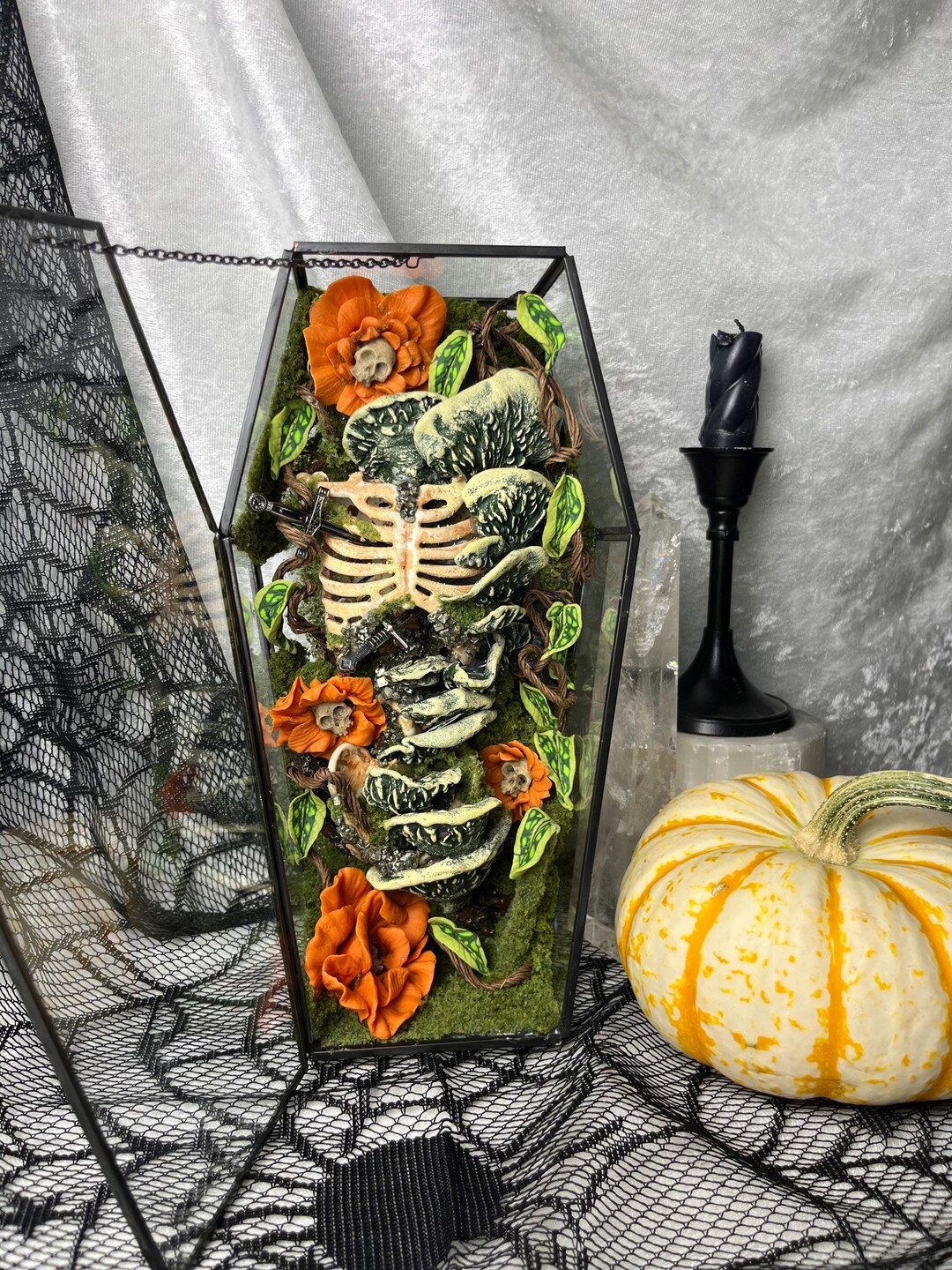Spooky Halloween Light up Skeleton Glass Coffin Terrarium Display, With ...