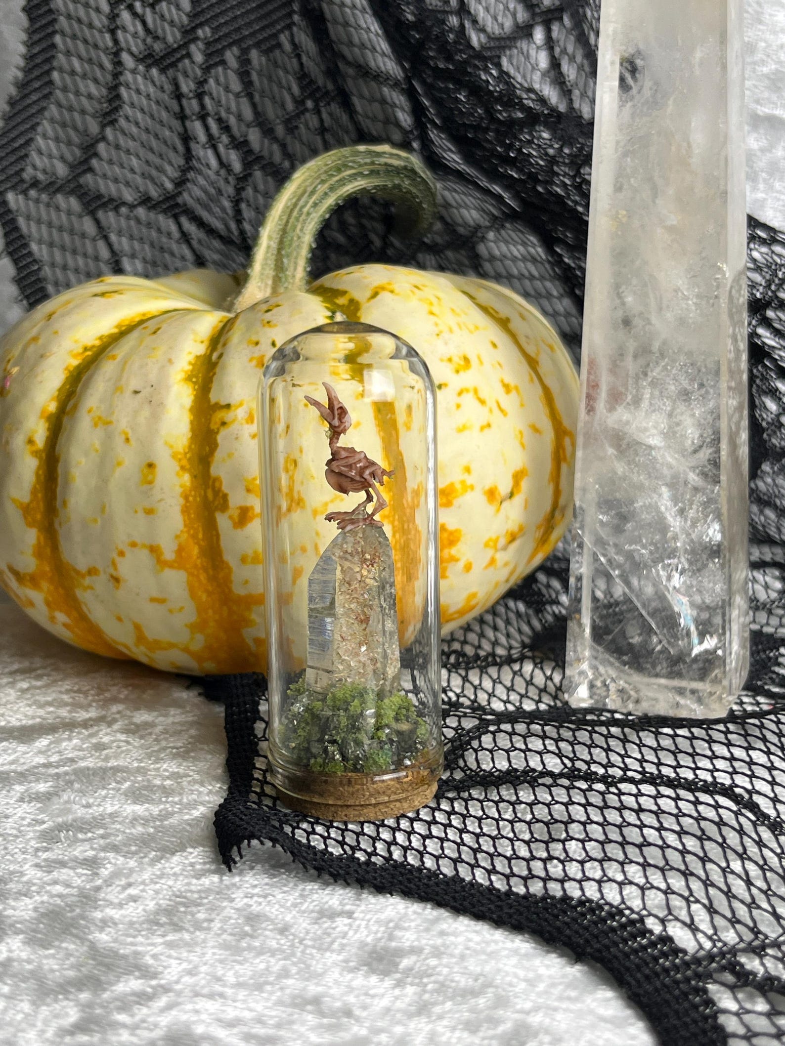 Halloween Miniature Raven Skeleton: Quartz Crystal Dome Display - Etsy