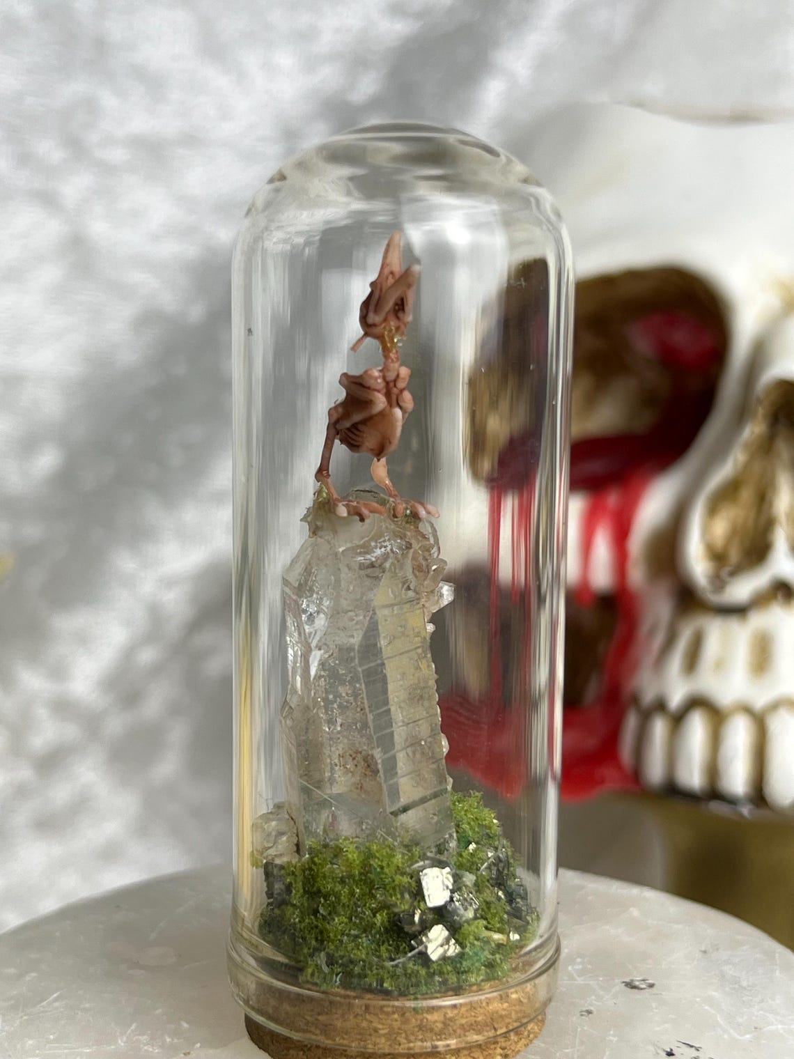 Halloween Miniature Raven Skeleton: Quartz Crystal Dome Display - Etsy