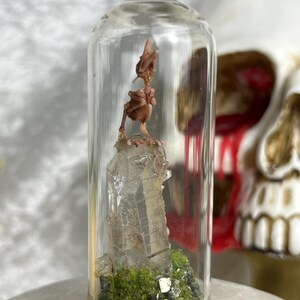 Halloween Miniature Raven Skeleton With Clear Quartz Crystal and Pyrite ...