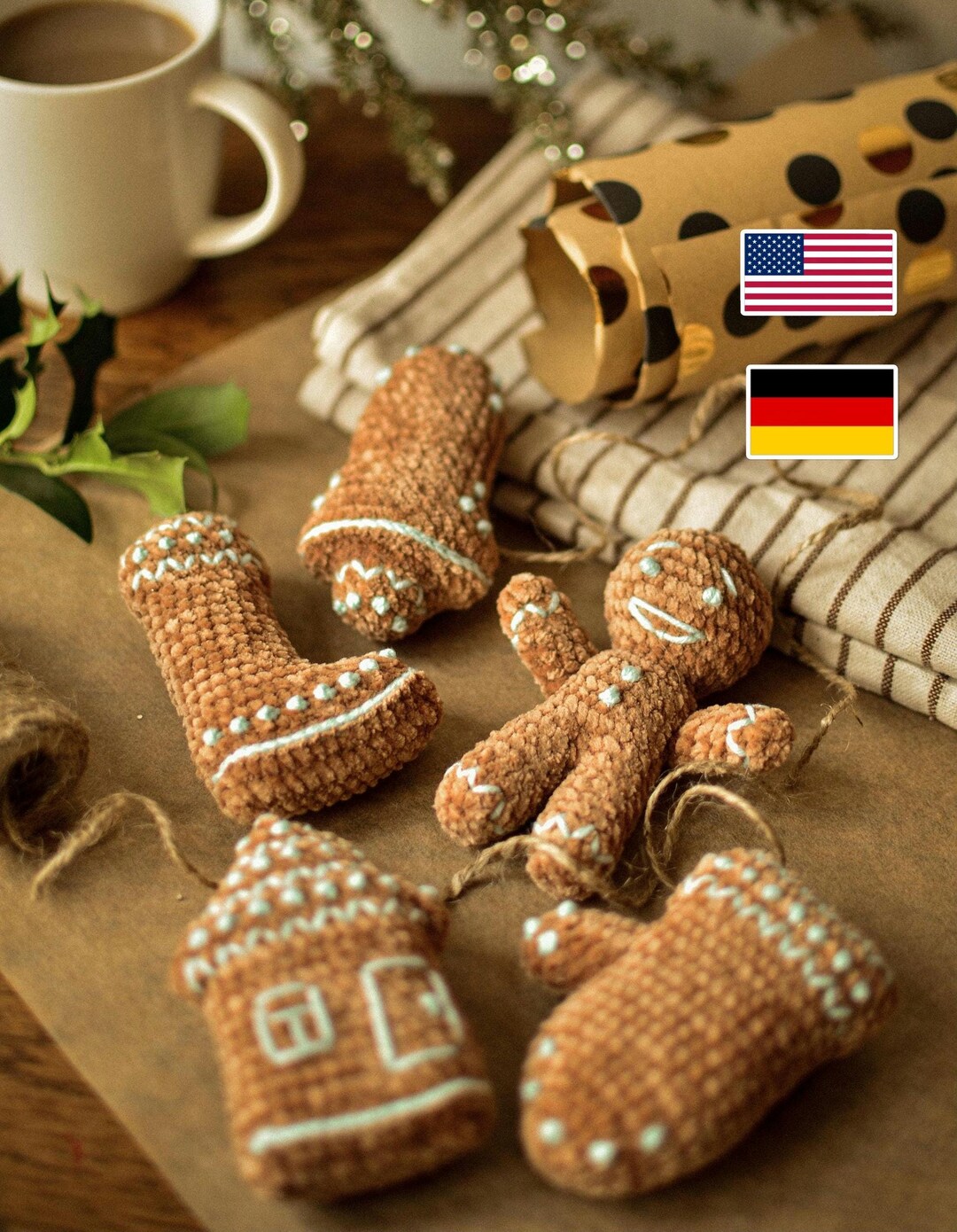Crochet Gingerbread Pattern; Set of 5 Gingerbread for a Christmas Tree ...