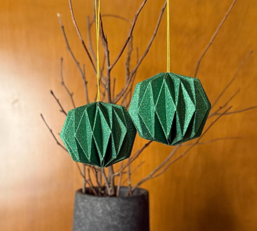 Two-piece Shimmery Emerald Green Origami Ornament Set Medium. - Etsy