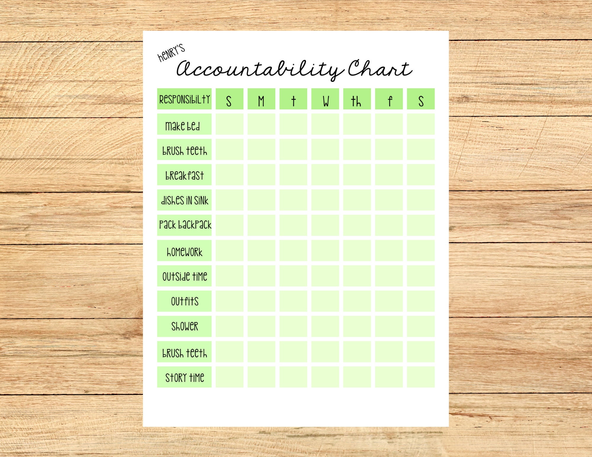 Weekly Accountability Chart - Etsy