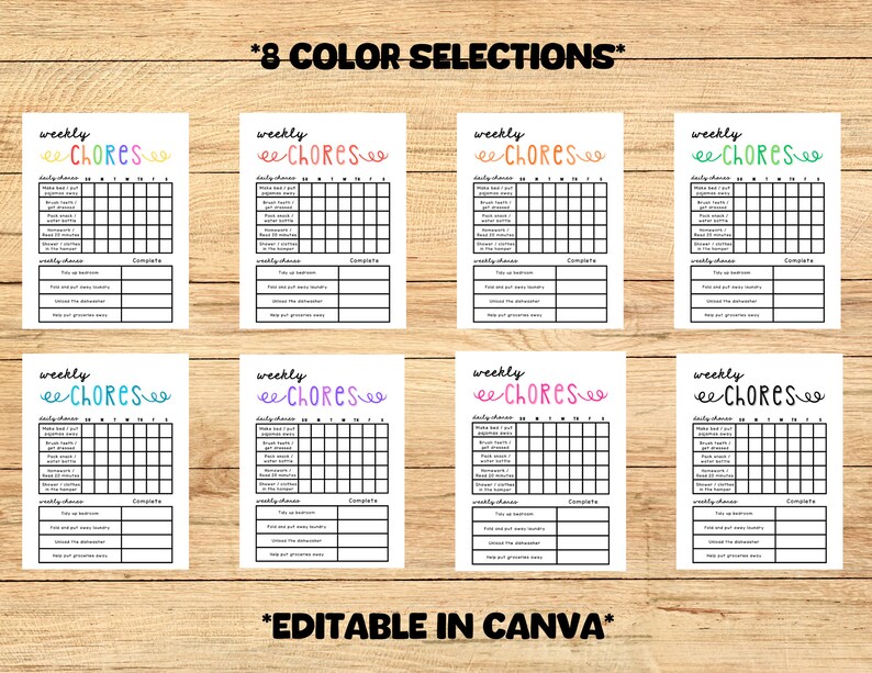 Weekly Editable Chore Chart - Etsy