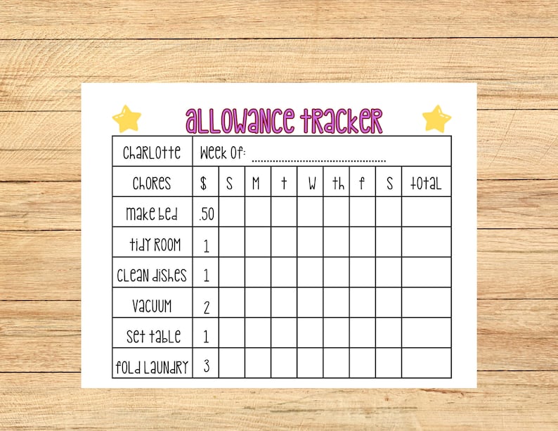 Allowance Chart Template - Etsy