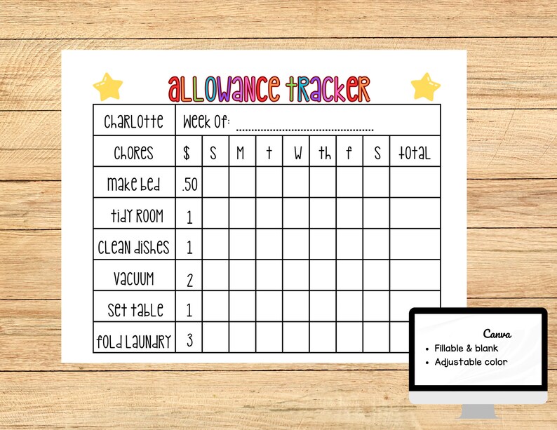 Allowance Chart Template - Etsy
